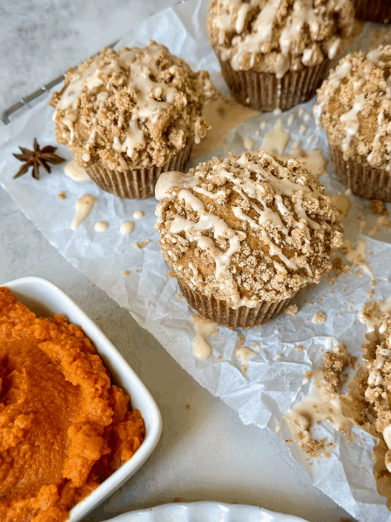 Sourdough Pumpkin Coffee Cake Muffins - Friend in Knead